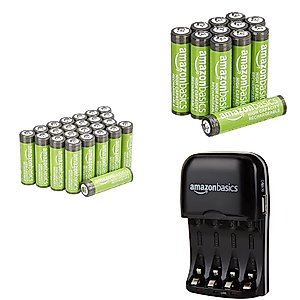 Amazon Basics 24 AA + 12 AAA High-Capacity Rechargeable Battery Combo Pack with 4-Hour Rapid Battery Charger (Items May Ship Separately)
