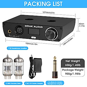 Douk Audio H2 Vacuum Tube Balanced Headphone Amplifier Amp with XLR, RCA, 6.35mm Ports and LED Display for Desktop Home Audio