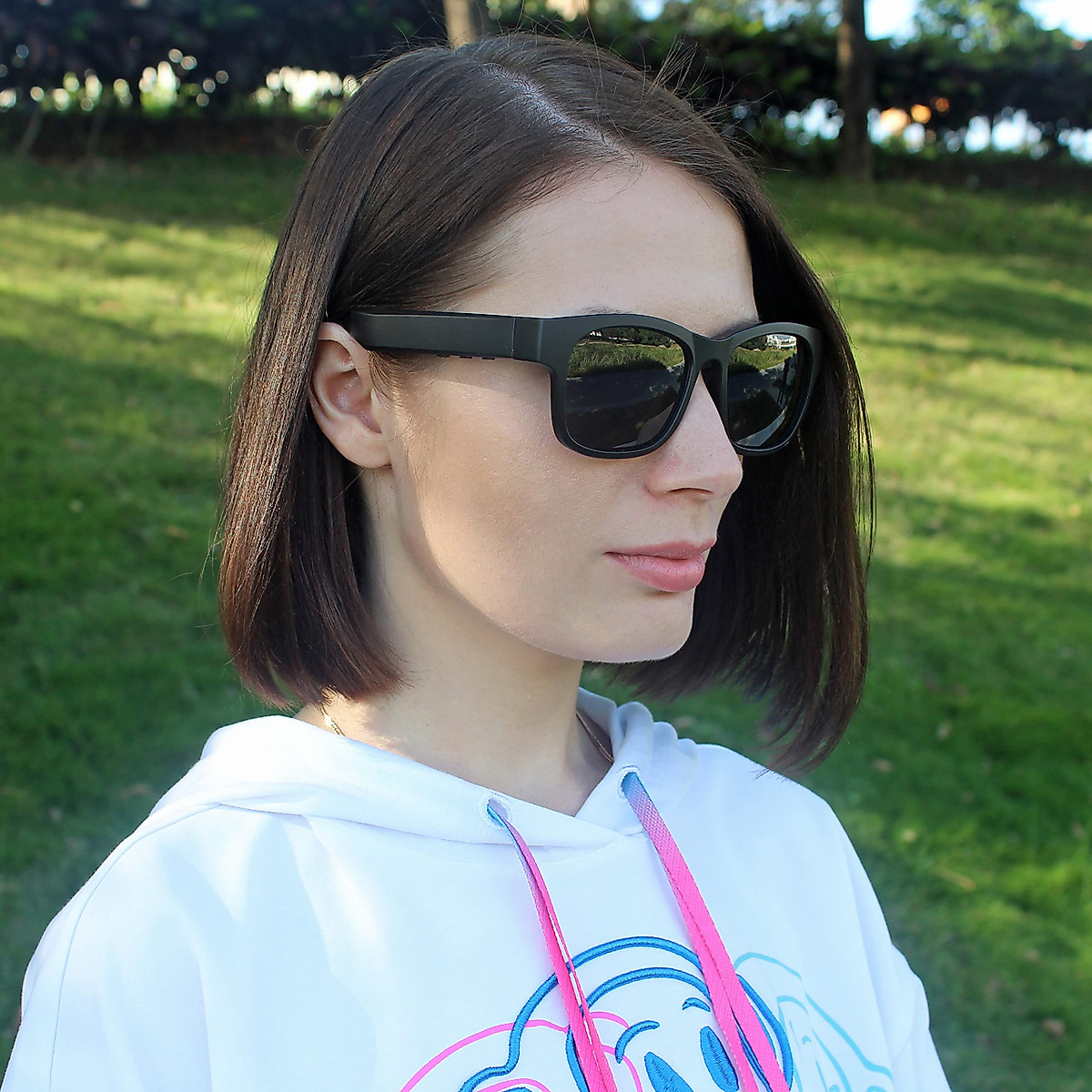 Smart Glasses Wireless Bluetooth Sunglasses Open Ear Music&Hands-Free Calling,for Men&Women,Polarized Lenses,IPX4 Waterproof,Connect Mobile Phones and Tablets (A12Pro-black)