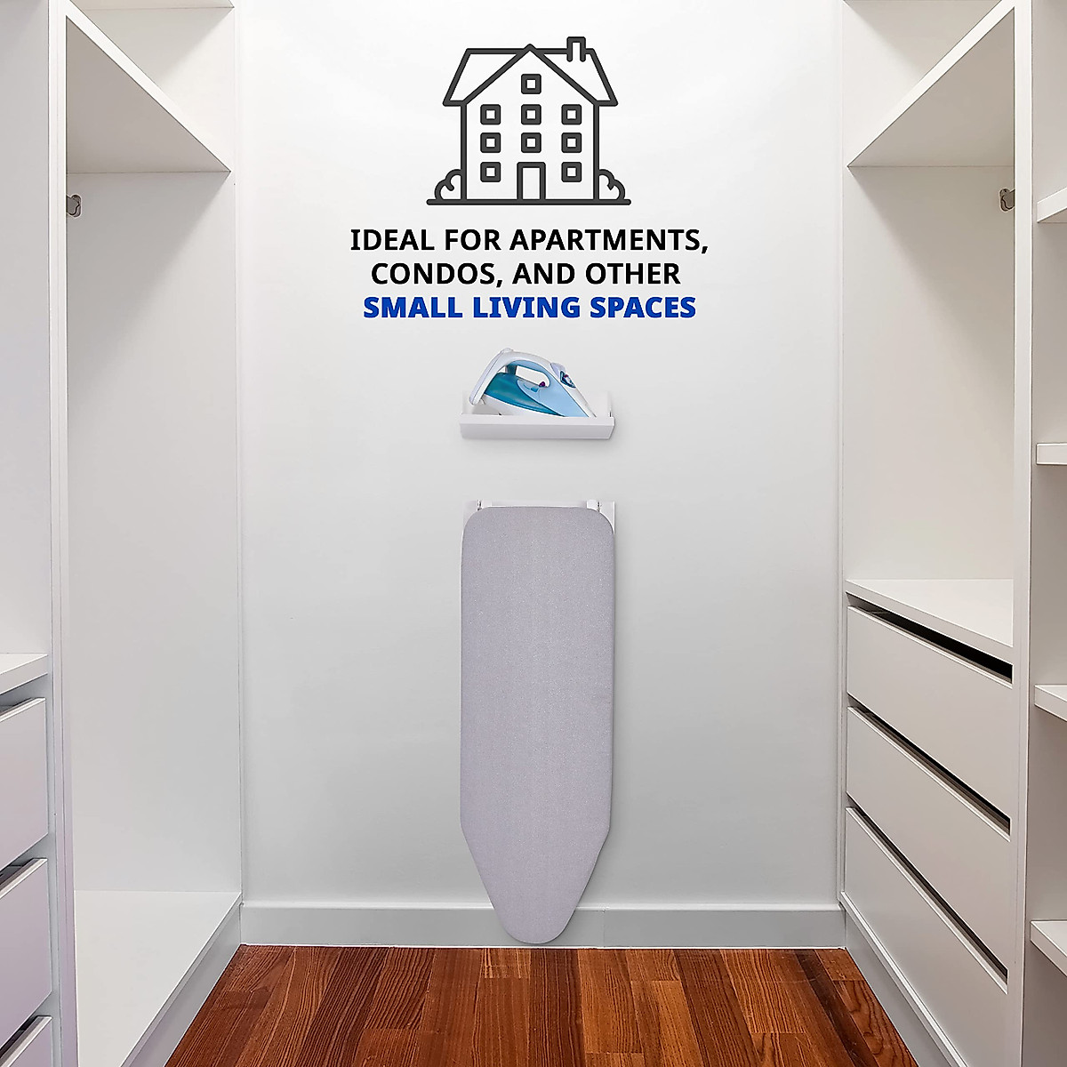 Ivation Wall-Mounted Ironing Board With Storage Shelf, Foldable 36.2” x 12.2”, Fold Down Ironing Station for Home, Apartment &, Easy-Release Lever, Removable Cotton Cover & Dorms, Hardware Included