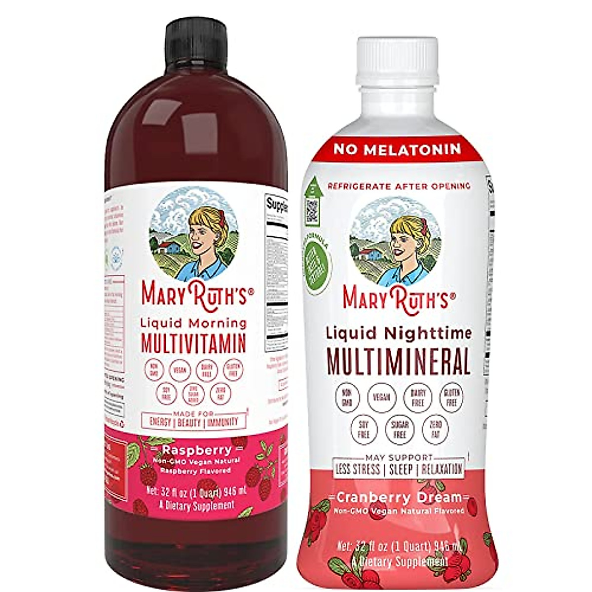Liquid Multivitamin Raspberry & Liquid Multimineral Cranberry Bundle by MaryRuth’s | Vitamin A, B, C, D3, E & Amino Acids | Immune & Energy Support | Sleep Support | Magnesium Calcium & MSM Supplement