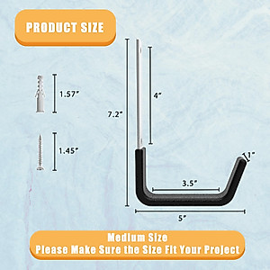 Juformin Heavy Duty Utility Hooks for Garage Storage Utility Hooks Wall Mount,Garage Hooks Heavy Duty,Garage Wall Hooks,Hose Holder,Bike Hooks,Ladder Hooks,Leaf Blower Hanger (6 Medium)