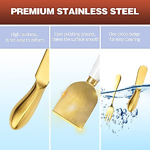 WARMAPE 20 PCs Gold Cheese Spreader Knives Set, Butter Knife Spreaders for Cheese Board Accessories, Mini Cheese Knife Slicer with Serving Tongs Spoons and Fruit Forks Charcuterie Utensils - Gold