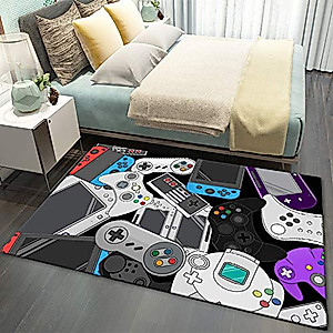 Home Area Gamer Rugs with Game Controller Design,Non Slip Floor Mats for Kids,Velvet Carpet for Decor Living Bed Playrooms Black 120X160CM (120x160cm)