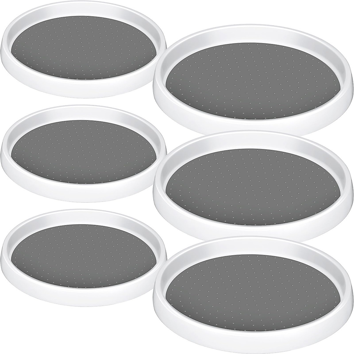Mimorou 6 Pcs Lazy Susan Turntable for Organizer Cabinet 10 Inch 12 Rotating Spice Rack Round Display Stand Kitchen Refrigerator Pantry Countertop Under Sink Organizing, White, Gray
