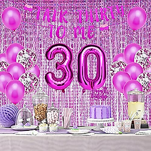 30th Birthday Decorations for Women, Hot Pink 30 Birthday Decorations for Her, Talk Thirty to Me Banner,Crown, Sash, Cake Topper and Number Balloon, 30th Birthday Party Supplies for Women