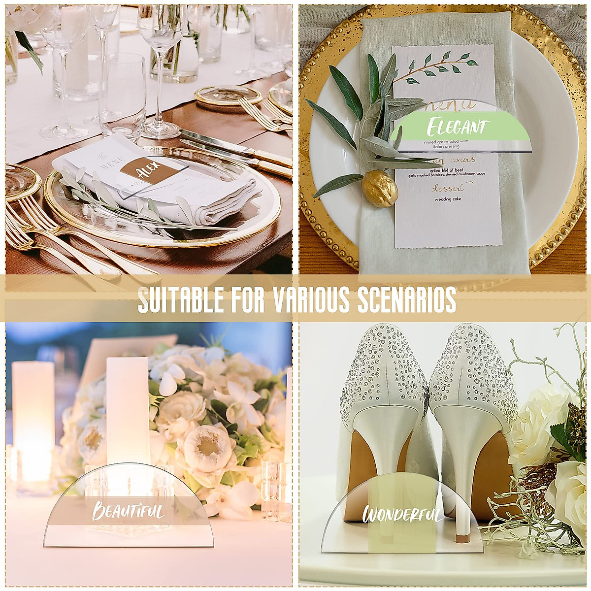 Bucherry 30 Pcs Clear Acrylic Wedding Place Cards, 2 x 4 Inch Half Circle Acrylic Sign DIY Blank Semicircle Acrylic Table Numbers Wish Sign Wedding Reception Event Birthday Party Restaurant