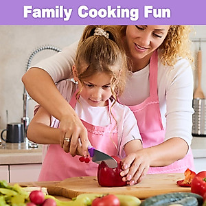 Kids Knife for Real Cooking, Montessori Children's Knife with Firm Grip, Stainless Steel Kids Safety Chef Knife with Finger Guard, Round Tip, Serrated Edges, BPA-Free (Purple)