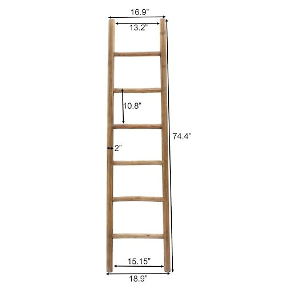 LuxenHome Rustic 6ft Decorative Blanket Ladder, Fully Assembled Nature Wood Decorative Wall Leaning Blanket Ladders, Bathroom Storage Quilt Towel Display Rack Shelf Holder Rustic Farmhouse
