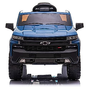 Dakott Chevy Silverado Z71 Trail Boss Monster Truck Four Powerful Motors 12V 4x4 Big Wheels Ride On Monster Truck for Kids, Large, Blue