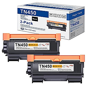 2-Pack Black High Yield TN450 TN-450 Toner Cartridge Compatible Replacement for Brother HL-2280DW HL-2230 HL-2240 MFC-7360N MFC-7860DW DCP-7065DN Printer, Page Yield Up to 2,600 Pages