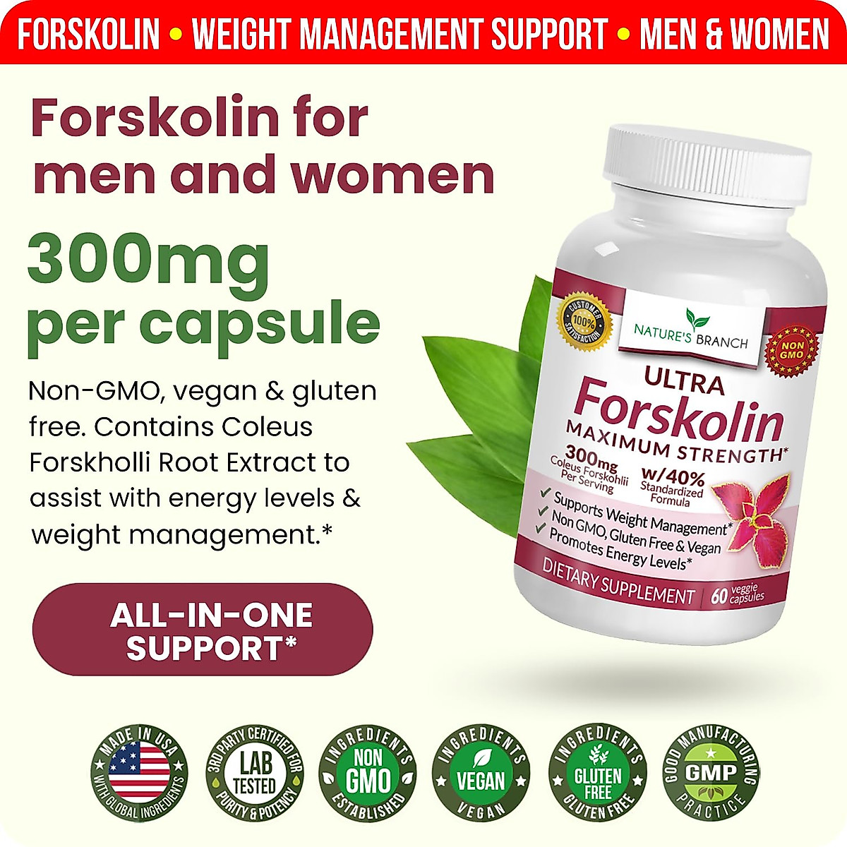 Premium 100% Ultra Pure Forskolin for Weight Loss Max Strength w/ 40% Standardized Coleus Forskohlii Root Extract Powder Belly Buster Supplement - Extreme Keto Advanced Boost Complex - 60 Diet Pills