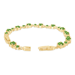 AFFY 14k Yellow Gold Over Sterling Silver Leaf Shape Tennis Bracelet Round Shape Simulated Peridot 7.25"