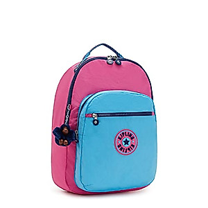 Kipling Women's Seoul 15” Laptop Backpack, Durable, Roomy with Padded Shoulder Straps, Nylon Bag, Pink Blue CBV2, 12.75''L x 17.25''H x 9''D