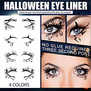 4 Pairs of Halloween Eye Shadow Temporary Tattoo Stickers Eyeliner Decals with 2 Sheets Spider Web Skull Bat Temporary Tattoo Stickers Face eye Makeup Stickers for Women Girls Halloween Masquerade Party