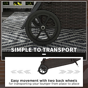 Outsunny Wicker Outdoor Chaise Lounge Set of 2, 5-Level Adjustable Backrest PE Rattan Pool Lounge Chair with Wheels, Cushion & Headrest, Brown and Cream White