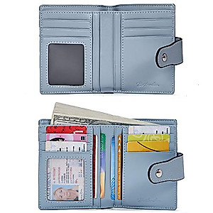 BOSTANTEN Women Leather Wallet RFID Blocking Small Bifold Bundled with Handbags Tote Purses Shoulder Bucket Bags Blue