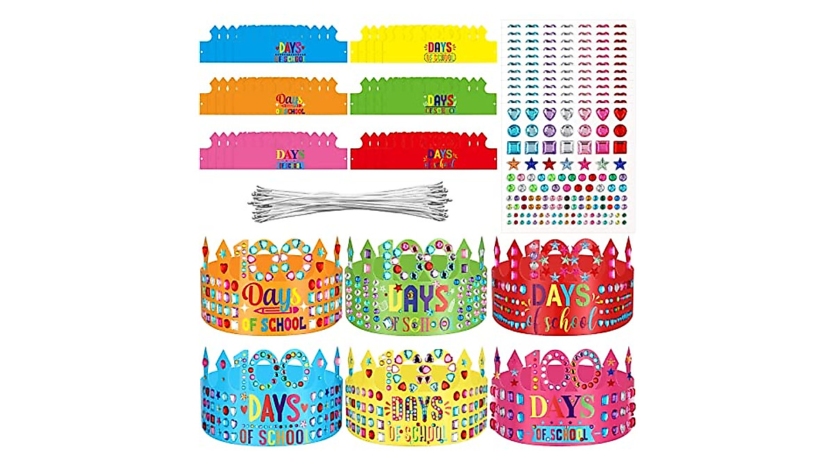 Colorful 100 Days Paper Crowns - 30 pcs for Kids