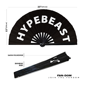 Hype Beast Hand Fan Foldable Bamboo Circuit Rave Hand Fans Slang Words Fan Outfit Party Gear Gifts Music Festival Rave Accessories (Black)