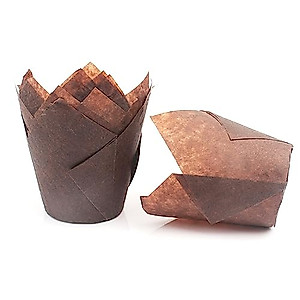 HEMOTON 150pcs Pink Tulips Mini Paper Cups Brown Wrapping Paper Butterfly Cupcake Liners Cookie Liners Muffin Tins Camouflage Pudding Cake Stand Bracket Coffee Mini Cake Boxes