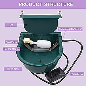 PAULOZYN Heated Automatic Livestock Waterer Dog Water Bowl Dispenser Outdoor Winter Animals Thermal-Bowl for Chicken Horse Cattle Cow Pet Goat Sheep Pig, with Float Ball Valves
