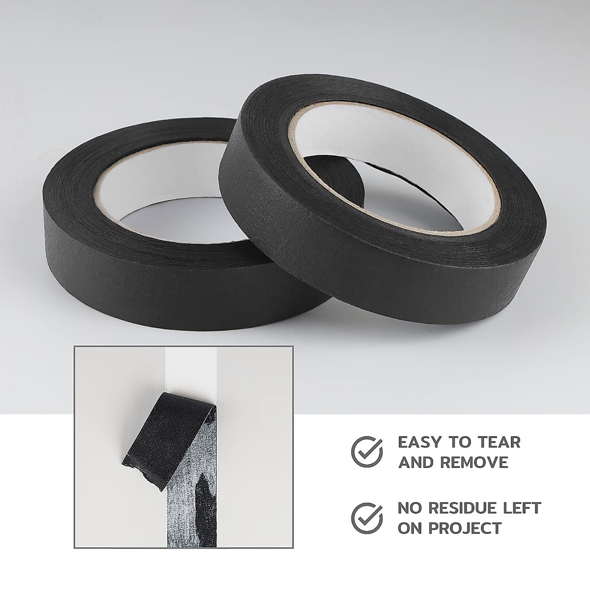 Lichamp 4 Pack Black Painters Tape 1 inch, Black Masking Tape 1 inch x 55 Yards x 4 Rolls (220 Total Yards)