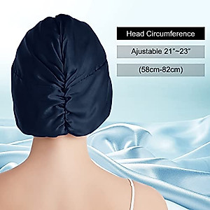 SOBONNY Silk Bonnet for Sleeping 100% Mulberry Silk Sleep Cap for Women Hair Care Night Cap Fixed by The Elastic(1Pc, Navy Blue)