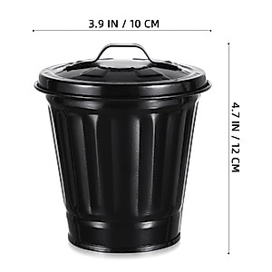 MAGICLULU Mini Galvanized Trash Can Metal Bucket with Lid Tabletop Small Wastebasket Tiny Rubbish Bin Flower Pot Cute Pen Cup Holder for Makeup Brush Coin Black