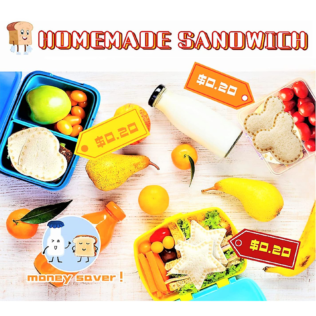 Uncrustables Maker, 12pcs Sandwich Cutter and Sealer sets, Uncrustable Sandwich Cutter, Decruster Sandwich Maker, Bread Cookie Cutters for Boys Girls Lunch & Bento Box (Dinosaur Heart Mickey Star)