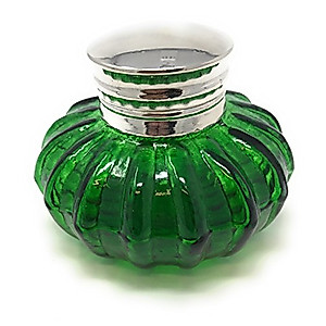 Madison Bay Company Round Swirled Green Glass Inkwell, 3 Inches Diameter X 2.25 Inches Tall