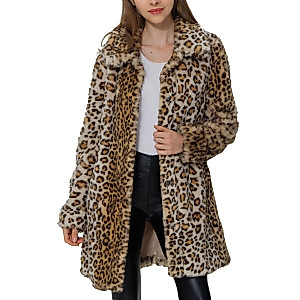 Bellivera Faux Fur Jacket Womens Leopard Coat Long Sleeve Winter Warm Fluffy Parka Overcoat Outwear Tops 18125 Leopard XXL