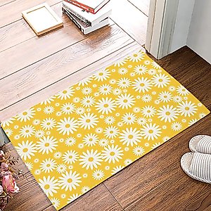 Door Mat for Bedroom Decor, Fresh Yellow Dasiy Floor Mats, Holiday Rugs for Living Room, Absorbent Non-Slip Bathroom Rugs Home Decor Kitchen Mat Area Rug 18x30 Inch