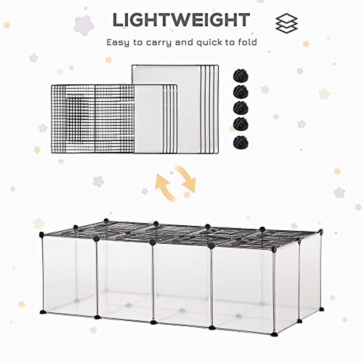 PawHut Pet Playpen Small Animal Cage Transparent Customizable Fence with Door for Hamster, Guinea Pigs, Chinchilla, 14 x 18 in