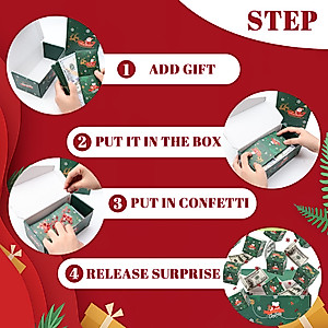 Xmas Surprise Gift Box Explosion for Money, Unique Folding Bouncing Red Envelope Gift Box with Confetti, Cash Explosion Luxury Gift Box for Christmas Mom Birthday Anniversary Valentine Proposal (15 Bounces) (Green)