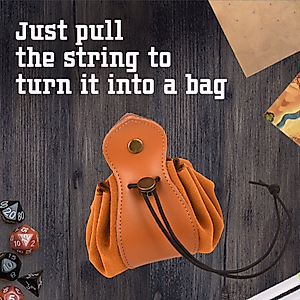 Impresa Store Dice Bag and Tray - Made with Genuine Cowhide Leather - Pull The String to Turn It Into A Bag - Folds Out Into A 10'' Dice Rolling Tray - Versatile Holds More Than Just A Game Dice