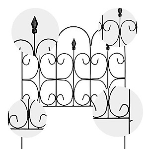 AMAGABELI GARDEN & HOME Decorative Garden Fence Fencing 32in x 10ft 5 Panels Outdoor Coated Metal Rustproof Landscape Wrought Iron Wire Border Folding Wire Flower Bed Barrier Black
