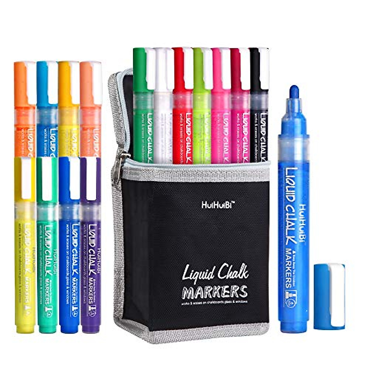 HUIHUIBI Liquid Chalk Markers 15 Colors Washable & Wet Erase Neon Chalk Pens Erasable Board Marker Dry Erase Marker Pen for Blackboard, Chalkboards, Windows, Glass, Bistro, Signs