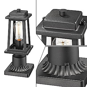 Maleoi Outdoor Post Lights with Pier Mount Base, Porch Post Lighting Fixture, Outdoor Post Lantern, Porch Pillar Lights for Yard, Garden, Patio, Pathway (Black, 1 Pack)
