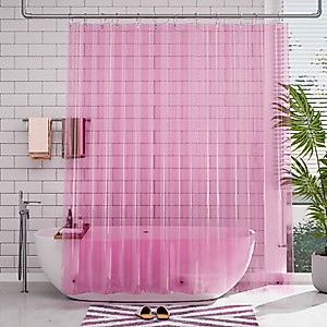 AmazerBath Shower Curtain Liner, 72x72 Transparent Hot Pink Shower Curtain Liner, Lightweight Plastic Shower Curtain Liner, Cute Waterproof Shower Liner for Bathroom with 3 Magnets & 12 Grommet Holes