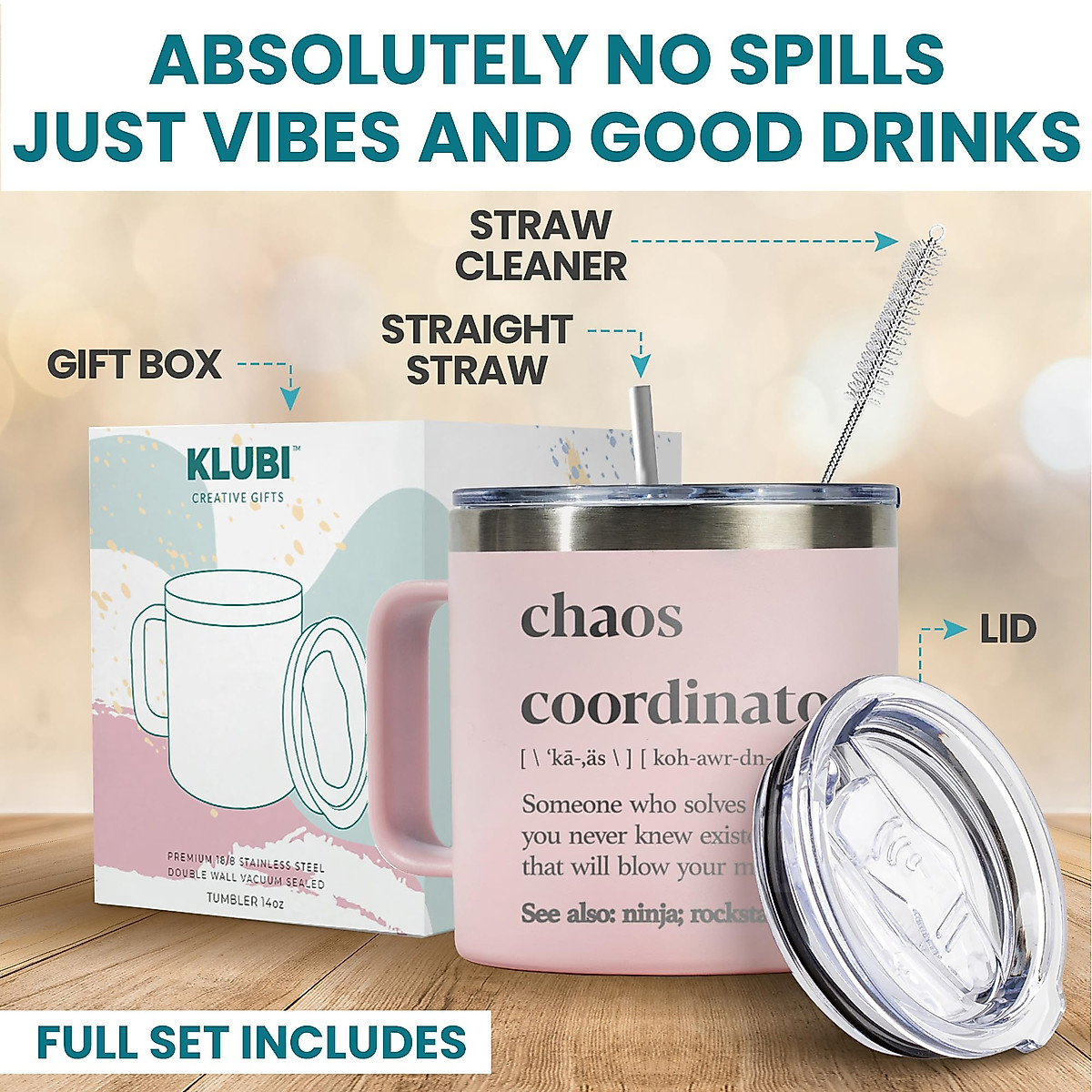 KLUBI Chaos Coordinator Gifts Tumbler Mug 14 Ounce Purple Gifts for Women Boss Lady, Teacher Appreciation Gifts Baskets for Women Nurse Manager Nurses Week Present