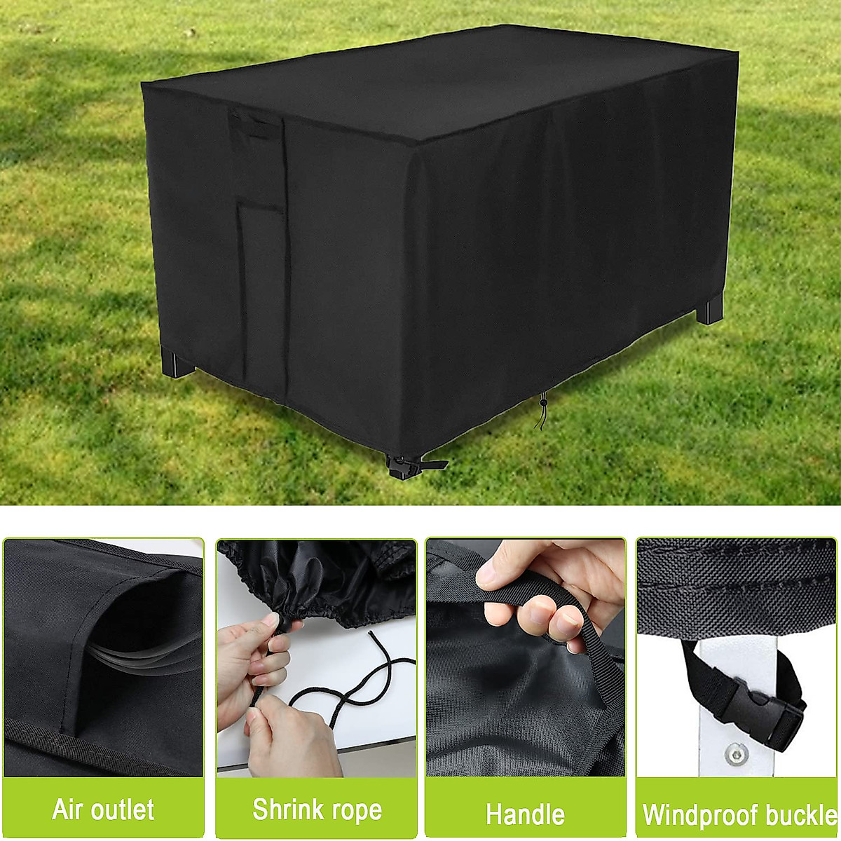 Rilime Fire Pit Cover Rectangular,Waterproof Fire Table Cover Rectangle for Outdoor Gas Propane Fire Table - 52 x 34 x 24, Black