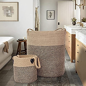 Jute Laundry Hamper Large Woven Rope Storage Basket with Handles 20' Height Tall 83L,Laundry Basket Decorative Basket for Living Room,Pillows,Clothes, 18'Wx20'H