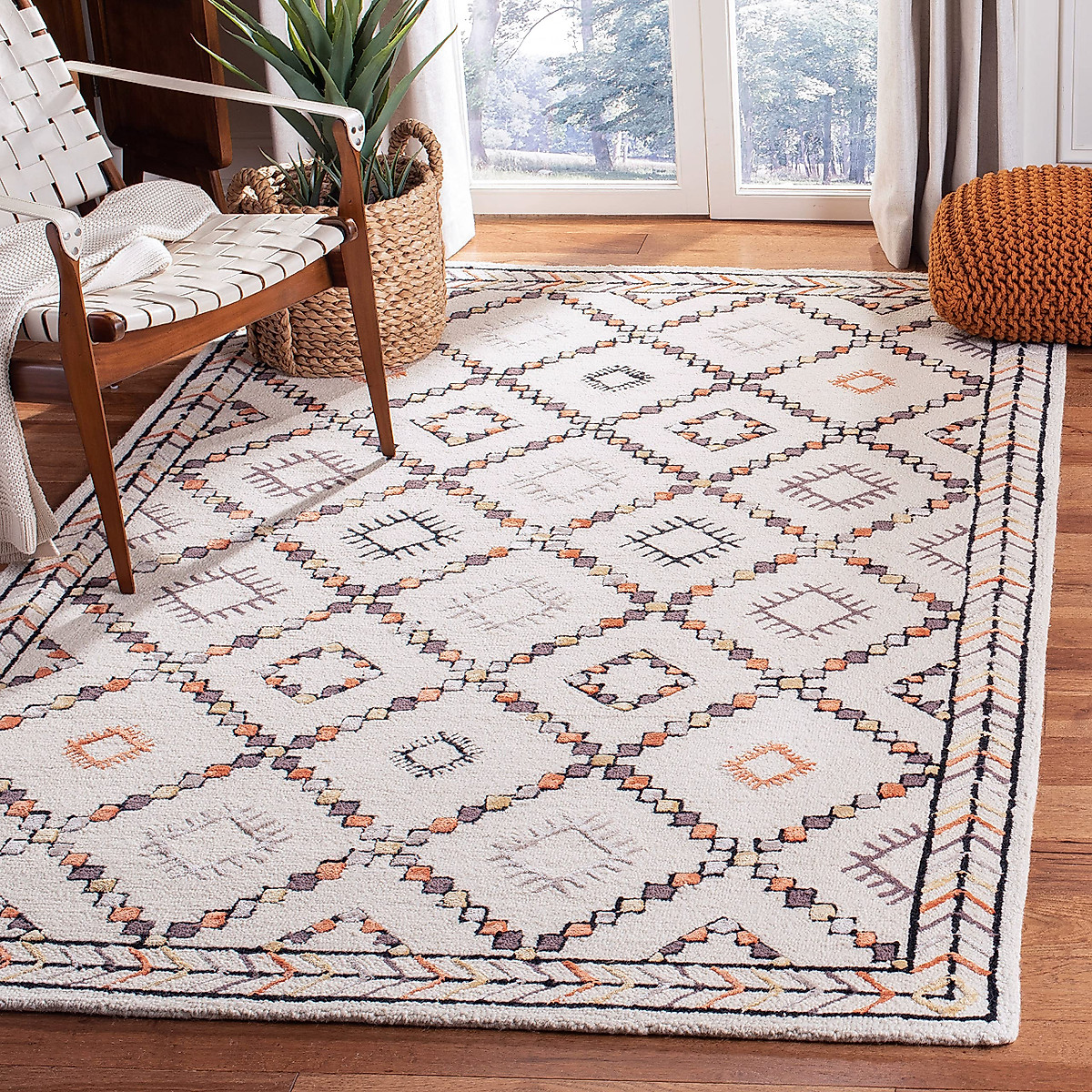 SAFAVIEH Bellagio Collection 8' x 10' Ivory/Multi BLG548A Handmade Boho Premium Wool Area Rug