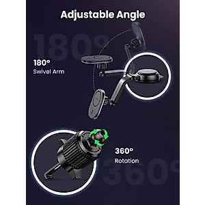 UGREEN Magnetic Wireless Car Charger Mount, Compatible with iPhone 15/14/13/12 Series Car Mount, Built-in 18 N52 Magnets, 11N Strong Magnets, Car Magnetic Phone Mount Charger