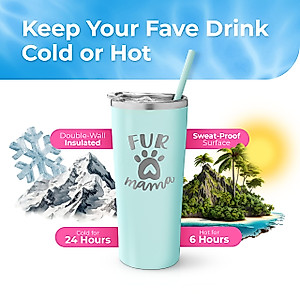 Fur Mama Insulated Stainless Steel Tumbler with Lid and Straw - Personalized Insulated Travel Mug for Wine, Coffee, Water - Dog Mom Gift, Dog Owner, Dog Lover - For the Kitchen or On-the-Go!