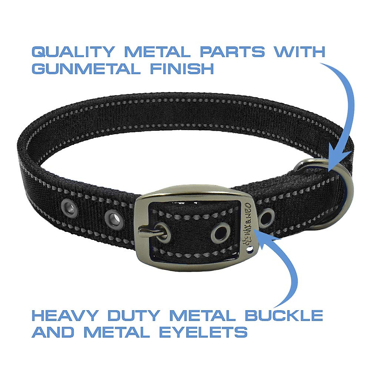 Max and Neo MAX Reflective Metal Buckle Dog Collar - We Donate a Collar to a Dog Rescue for Every Collar Sold (Medium, Black)