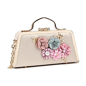 Oweisong Women's Evening Handbags Floral Wedding Evening Clutch Sparkling Flower Party Prom Bridal Shoulder Bag for Banquet