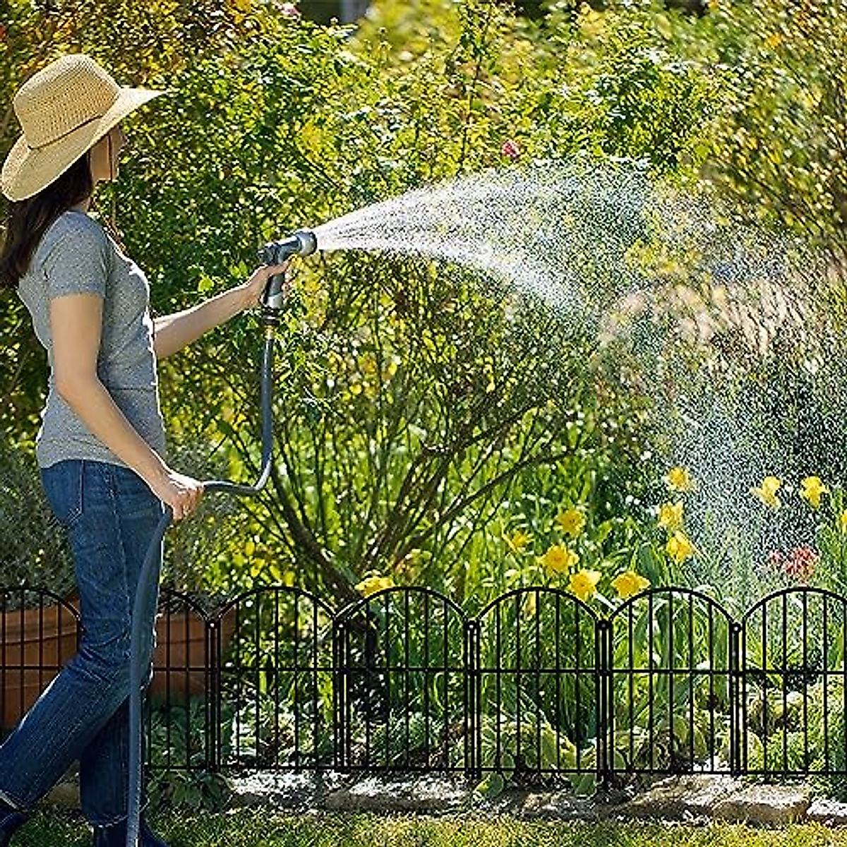 Xeeol Garden Fence 10 Panels, 10ft (L) x 17in (H) Rustproof Metal Wire Flower Bed Garden Fencing Border for Yard, No Dig Animal Barrier for Dog