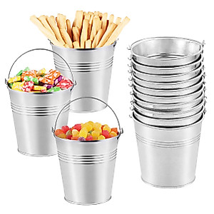 Toyvian Small Buckets for Party Favors Mini Metal Tinplate Buckets Snack Tin Pails Containers for French Fries Candies Planting Flowers 12 Pieces