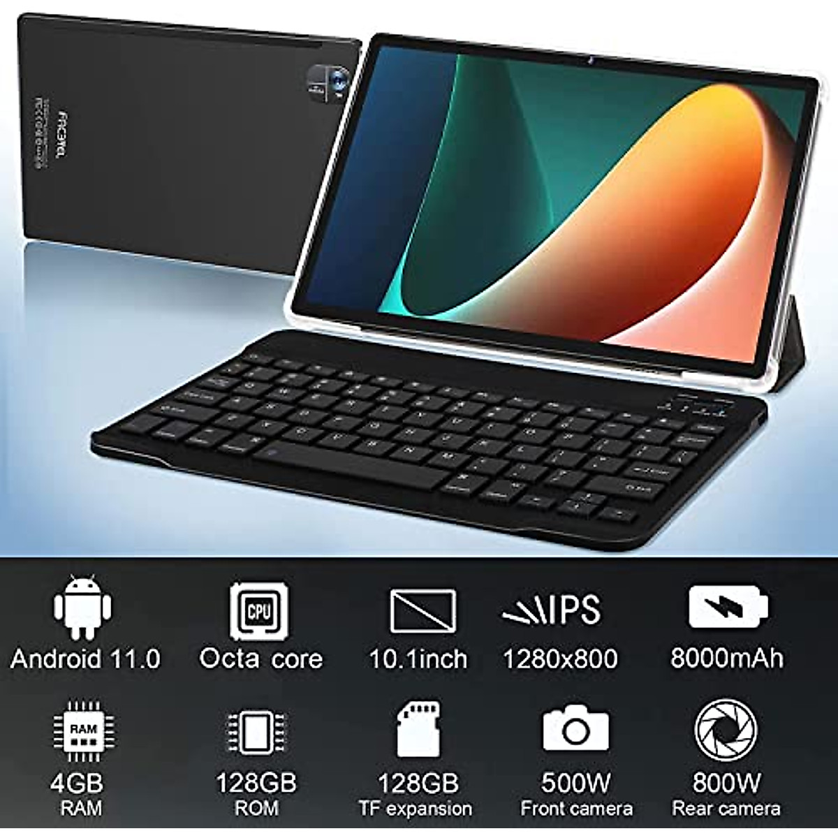 FACETEL Android 11 Tablet 10.1" Q10PRO Tablets:4GB RAM|128GB ROM|5G Wi-Fi|Octa-Core|8000mAh|Bluetooth |Google Certified|with Keyboard, Mouse, Earphones etc./Support Split Screen-Black